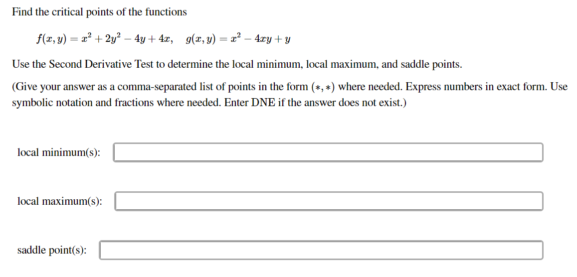 Solved Find the critical points of the functions f(x,y) = x2 | Chegg.com