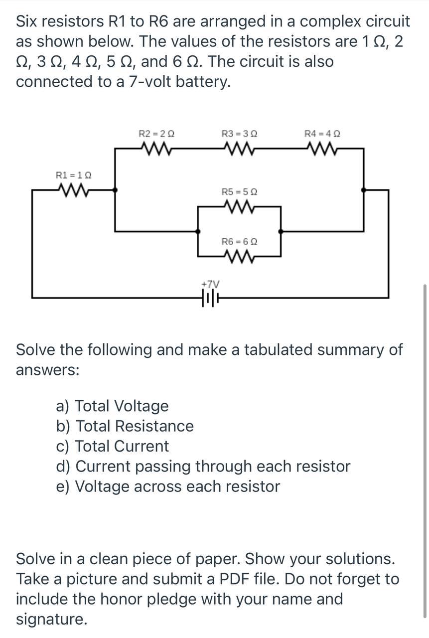 Solved Six resistors R1 to R6 are arranged in a complex | Chegg.com