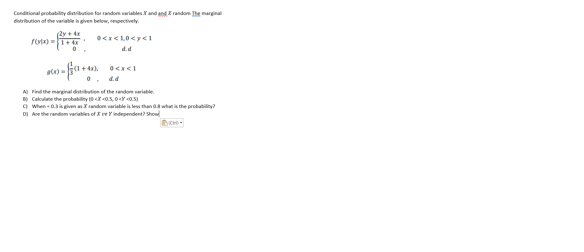 Solved Conditional probability distribution for random | Chegg.com