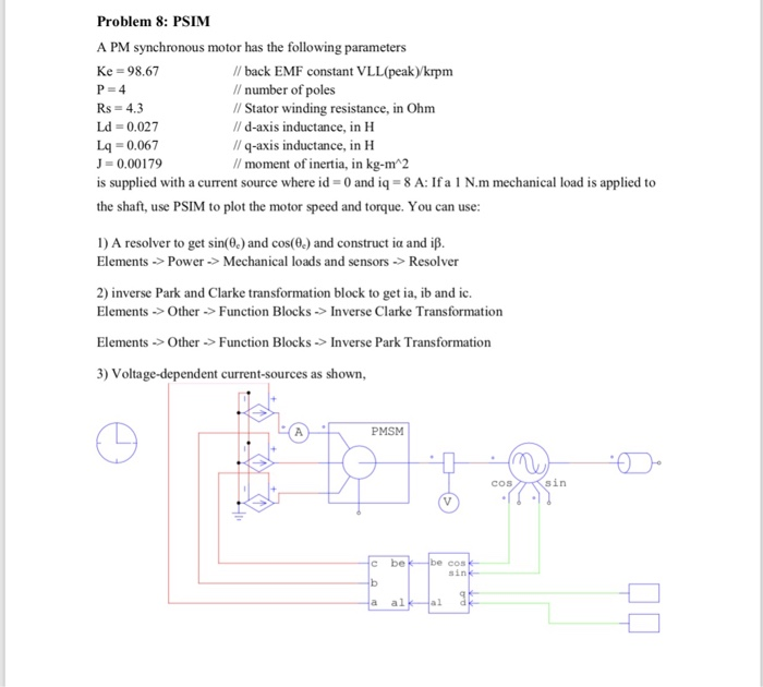 Problem 8: PSIM A PM synchronous motor has the | Chegg.com