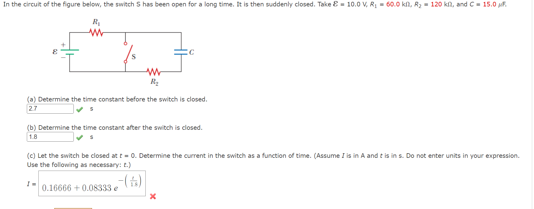 Solved In the circuit of the figure below, the switch S has | Chegg.com