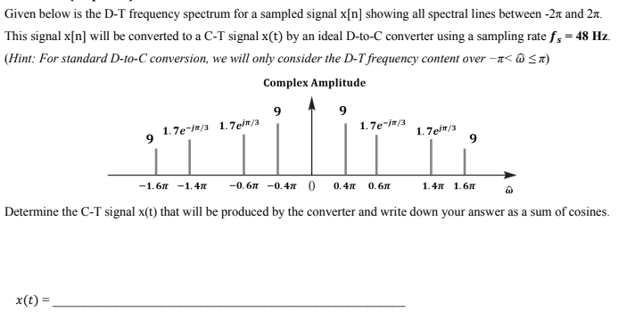 Solved Given below is the D-T frequency spectrum for a | Chegg.com