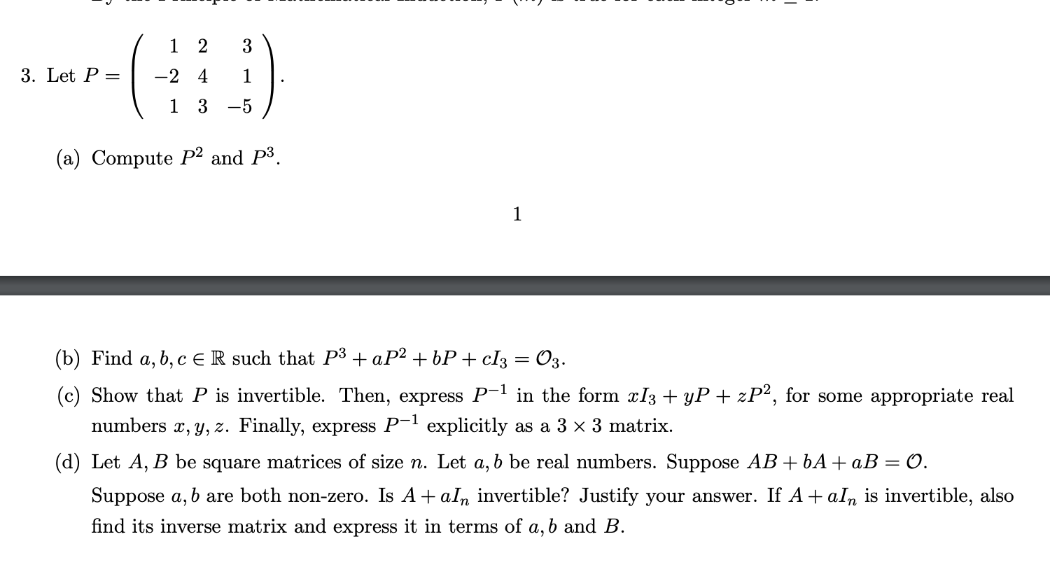 Solved 3 1 1 3 -5 (a) Compute P² and P³. 1 03. - (b) Find a, | Chegg.com