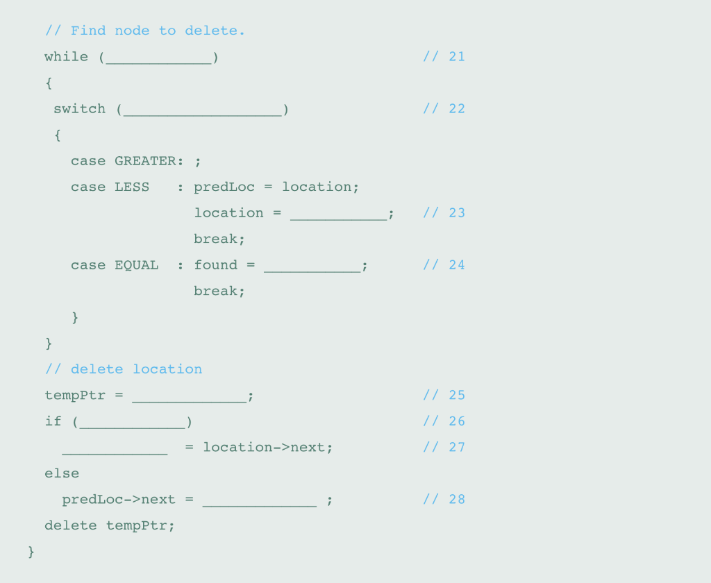 Solved Read the code segment and fill in blanks #20, #21, | Chegg.com