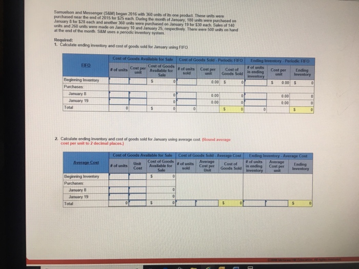 Solved Samuelson and Messenger (S&M) began 2016 with 360 | Chegg.com