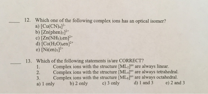 Solved Which one of the following complex ions has an | Chegg.com
