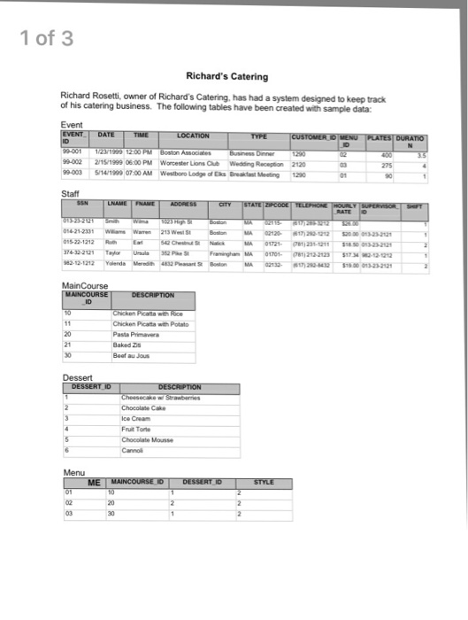 Solved 1 of 3 Richard's Catering Richard Rosetti, owner of | Chegg.com