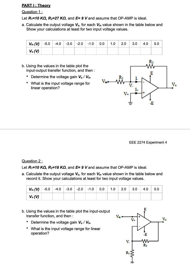 Solved PART I : Theory Question 1: Let R1=10 KΩ,R2=27KΩ, and | Chegg.com