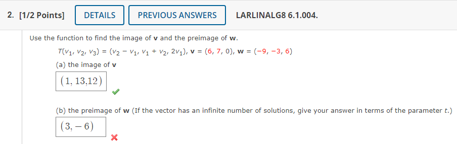 Solved Use the function to find the image of v and the | Chegg.com