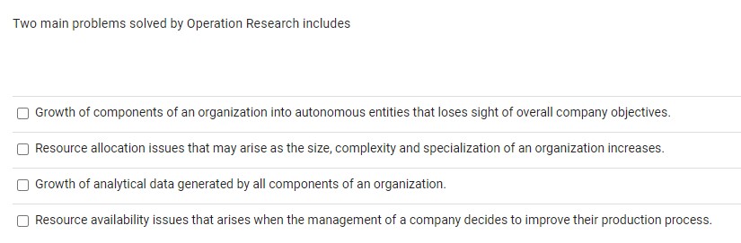 Solved Two main problems solved by Operation Research | Chegg.com