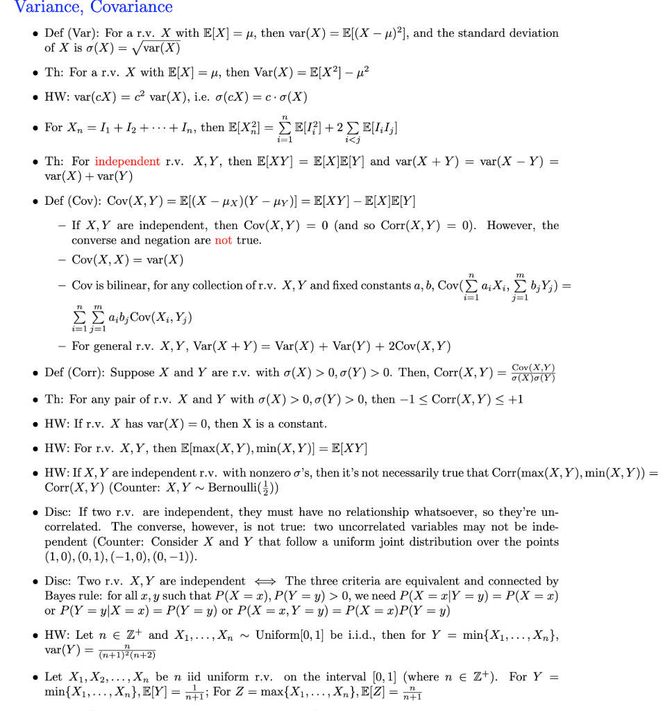 Solved Variance, Covariance • Def (Var): For a r.v. X with | Chegg.com