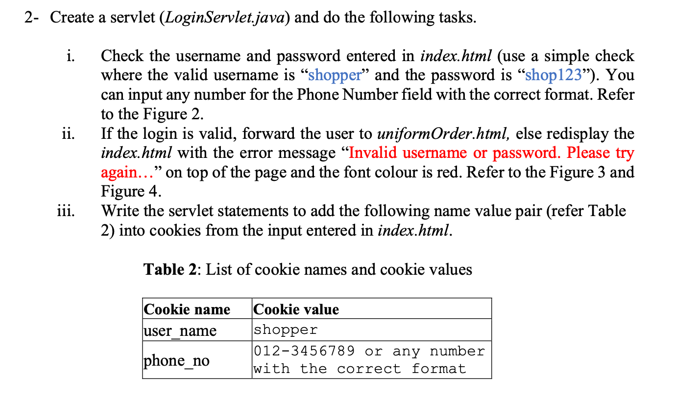 2- Create a servlet (LoginServlet.java) and do the | Chegg.com