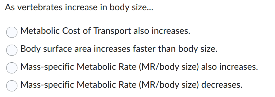 Solved As vertebrates increase in body size... Metabolic | Chegg.com