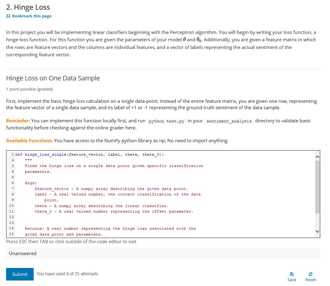 Solved 2. Hinge Loss Bookmark this page In this project you | Chegg.com