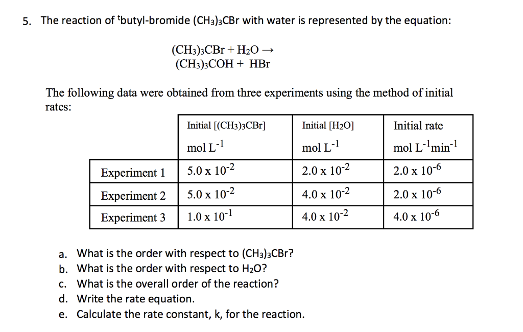Solved 5. The reaction of tbutyl-bromide (CH3)3CBr with | Chegg.com