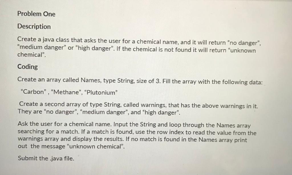 Solved Problem One Description a Create a java class that | Chegg.com