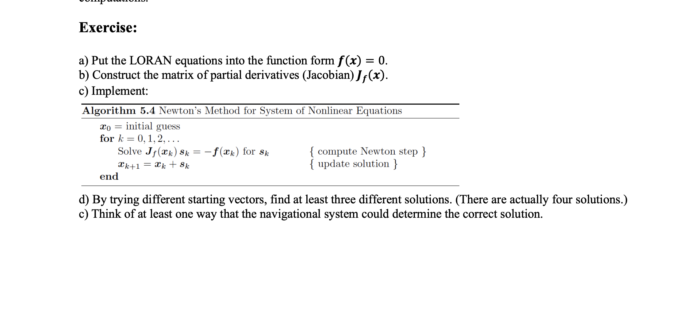 Nonlinear Systems - Newton's Method Example The LORAN | Chegg.com