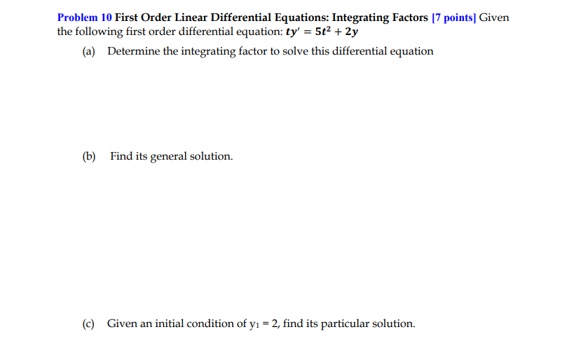 Solved Problem 10 First Order Linear Differential Equations: | Chegg.com