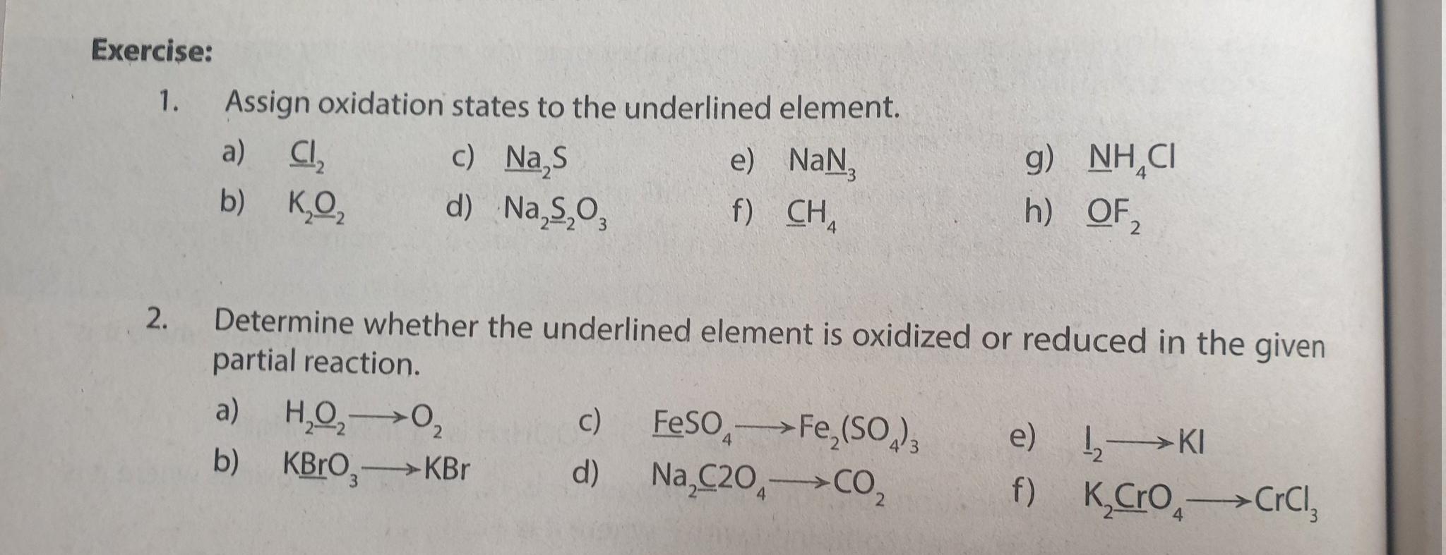 Solved Exercise: 1. Assign oxidation states to the | Chegg.com