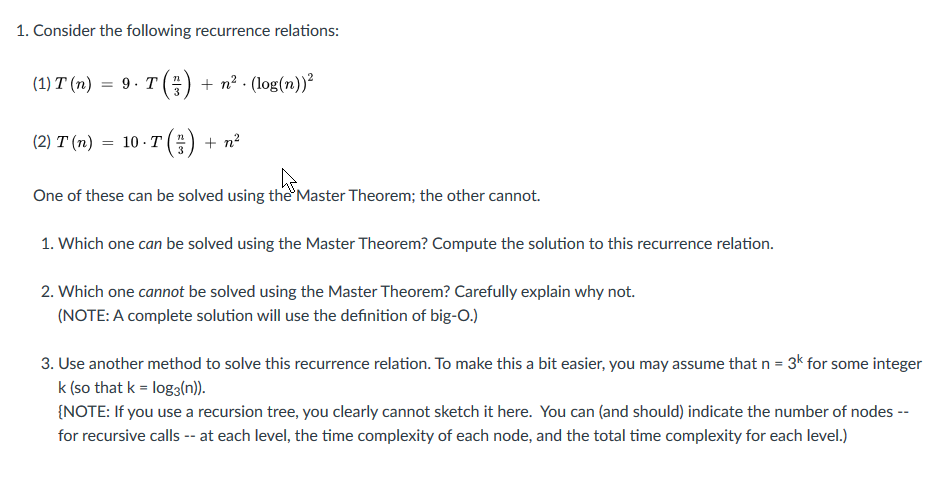 Solved 1. Consider the following recurrence relations: (1) T | Chegg.com