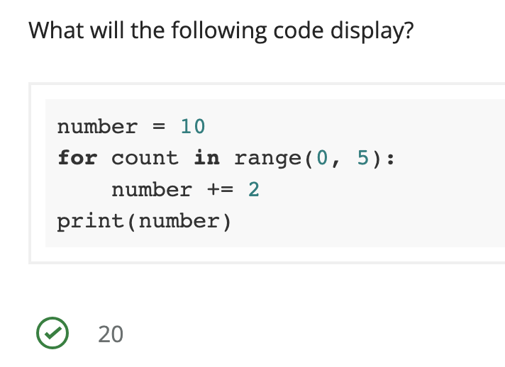 Solved What will the following code display? number =10 for | Chegg.com