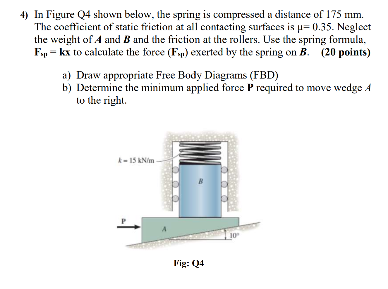 Solved a 4) In Figure Q4 shown below, the spring is | Chegg.com