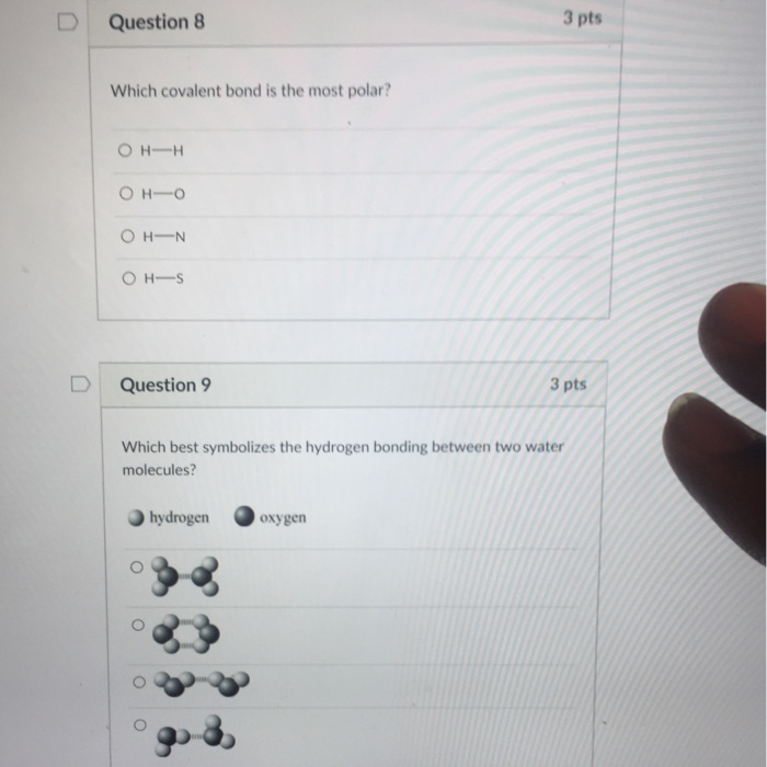 Solved D Question 8 3 pts Which covalent bond is the most | Chegg.com Solved D Question 8 3 pts Which covalent bond is the most | Chegg.com