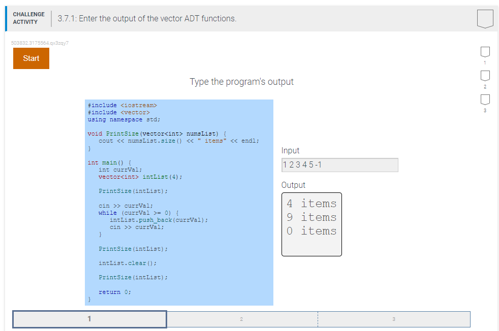 Solved 3 7 1 Enter The Output Of The Vector Adt Functions