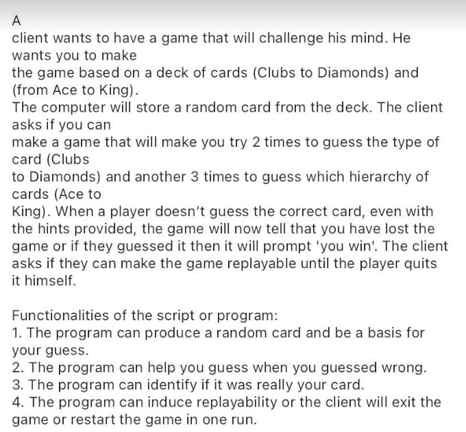 Solved A client wants to have a game that will challenge his | Chegg.com