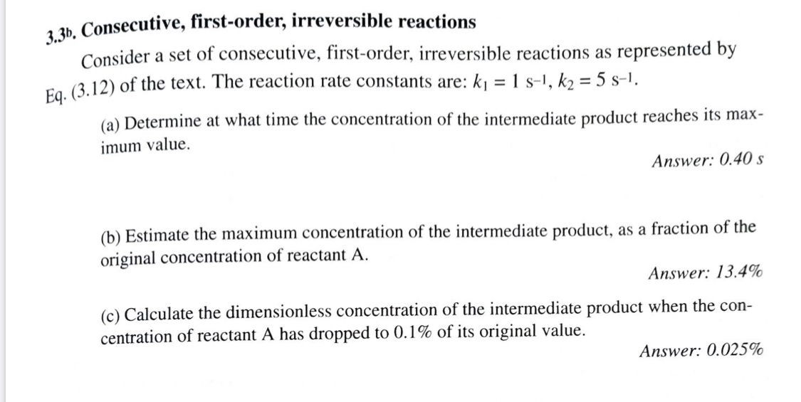 Solved 3.36. Consecutive, first-order, irreversible | Chegg.com
