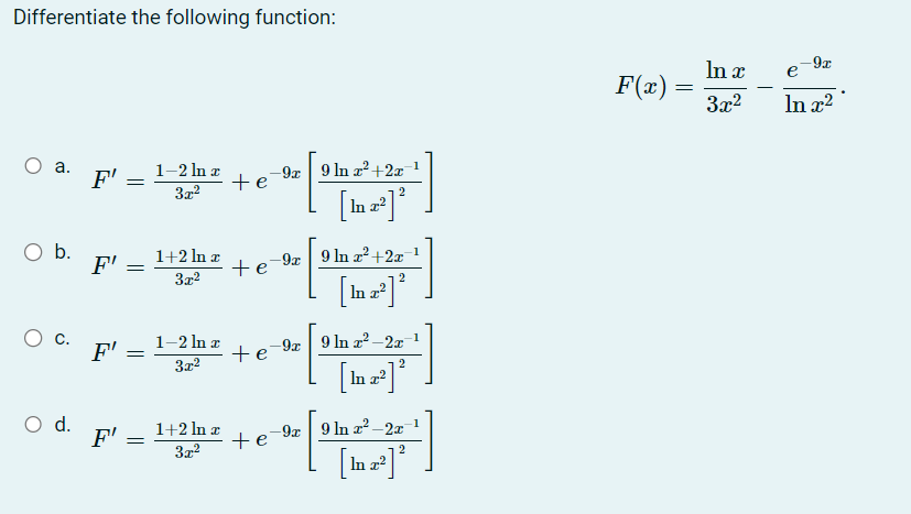 Solved Differentiate the following function: | Chegg.com