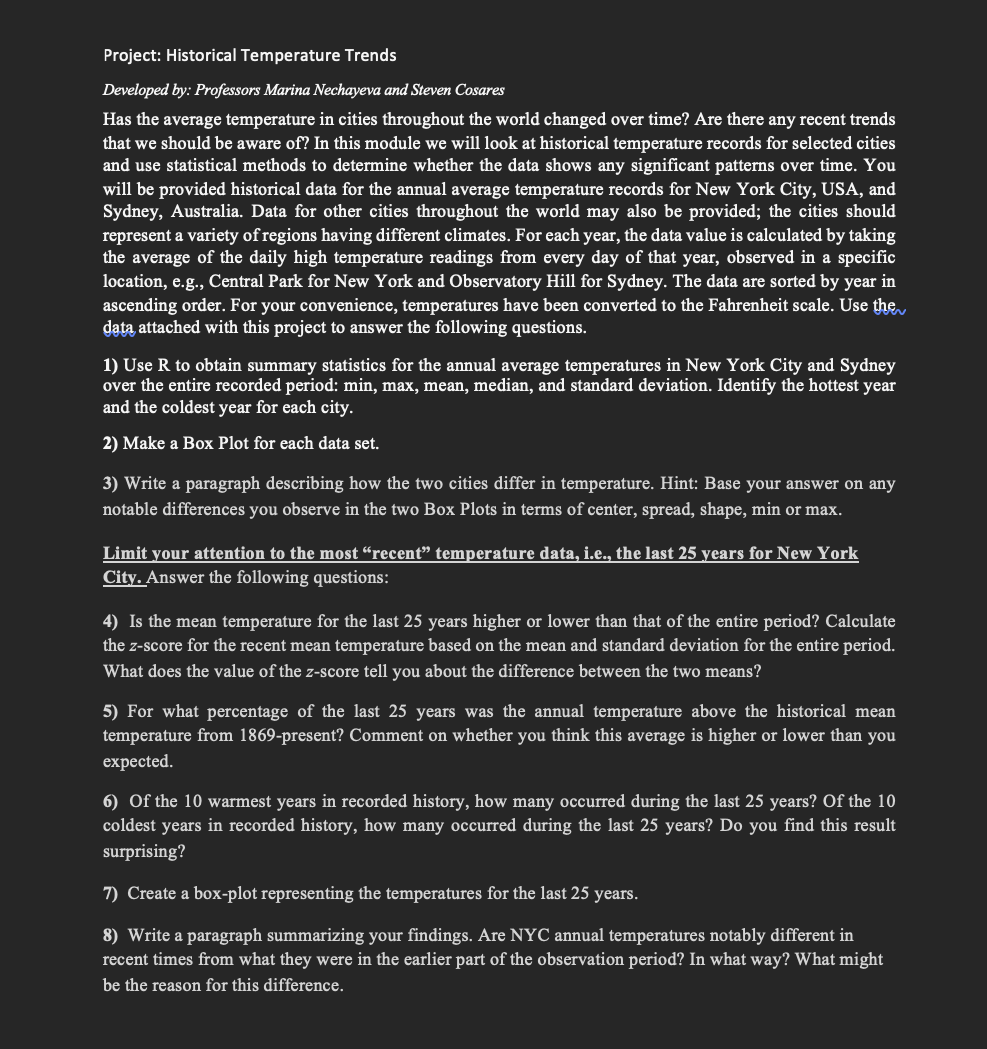 Project: Historical Temperature Trends Developed by: | Chegg.com