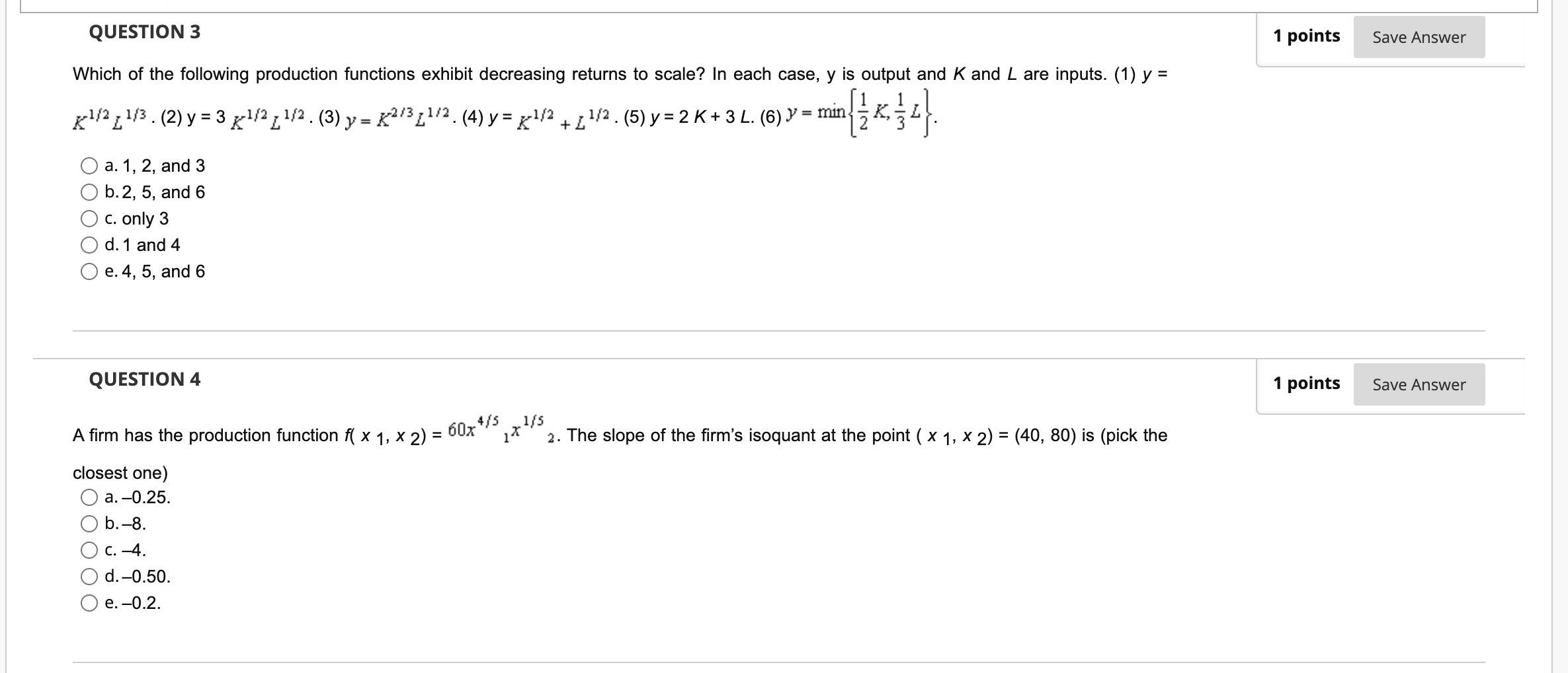 Solved Which of the following production functions exhibit | Chegg.com