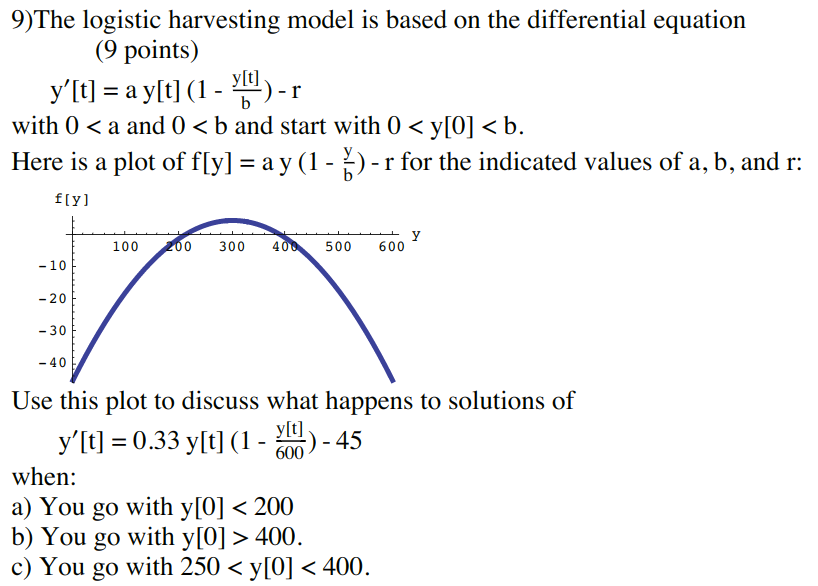 Solved 9)The logistic harvesting model is based on the | Chegg.com