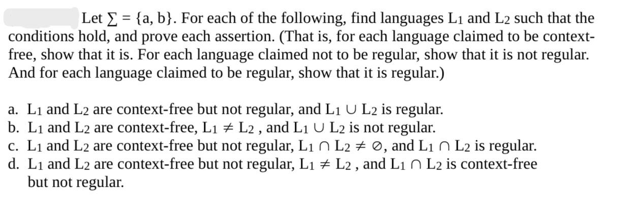 Solved Let Σ={a,b}. For each of the following, find | Chegg.com