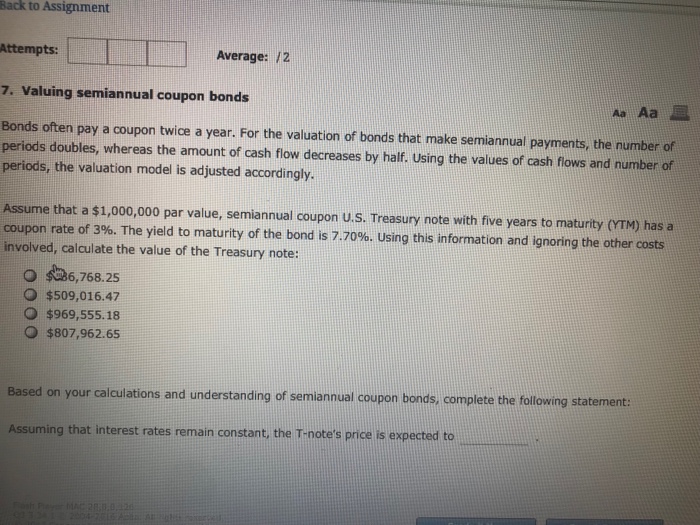 Solved Back to Assignment Attempts: Average: /2 7. Valuing | Chegg.com
