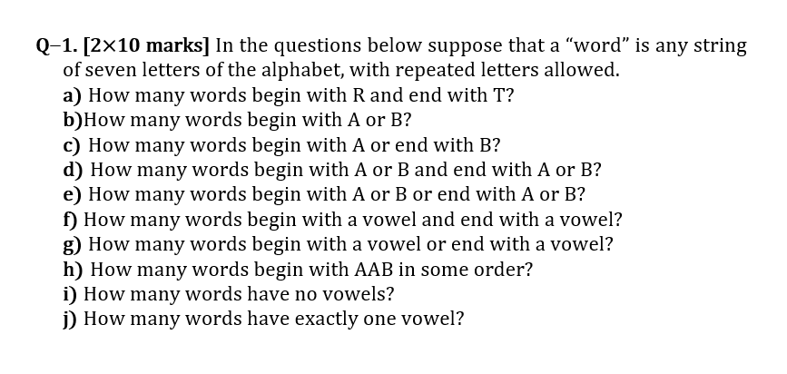 Solved Q-1. [2x10 marks] In the questions below suppose that | Chegg.com