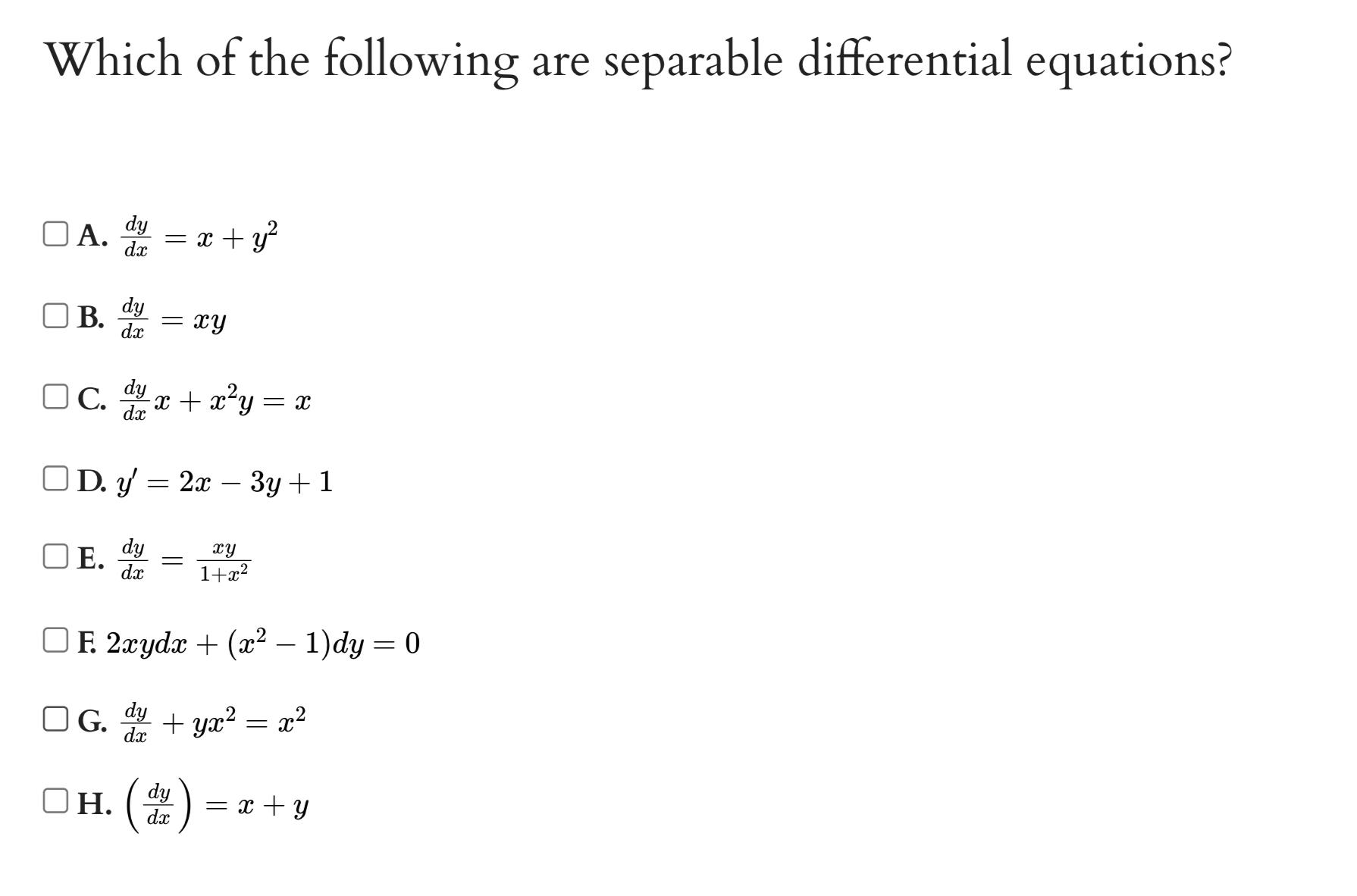 Solved Which of the following are separable differential | Chegg.com