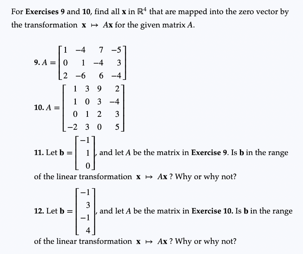 Solved For Exercises 9 and 10, find all x in R4 that are | Chegg.com