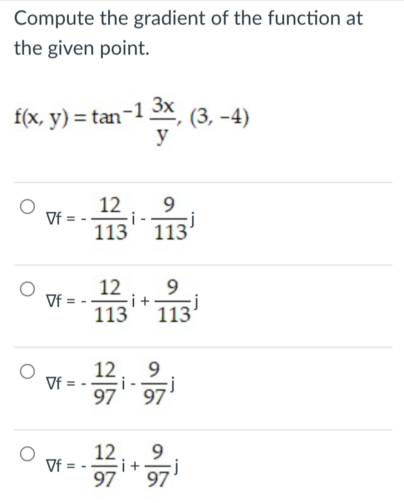 Solved Compute the gradient of the function at the given | Chegg.com