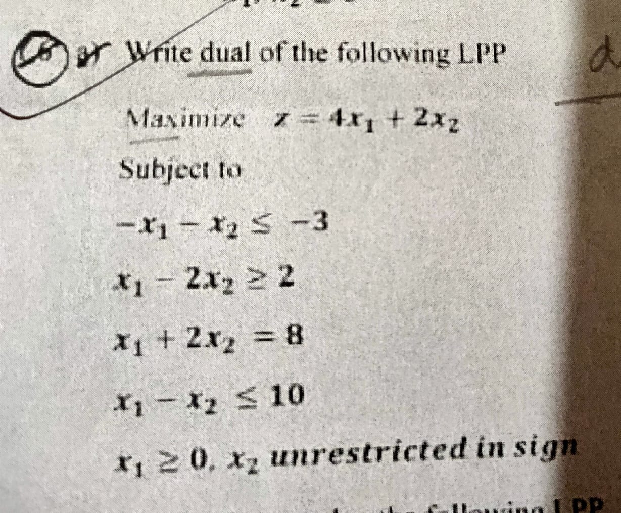 Solved (C) ar White dual of the following LPP Masimixe | Chegg.com