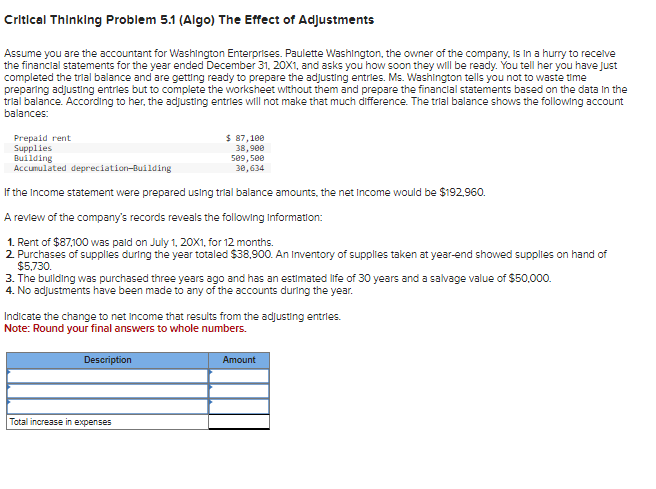 Solved Critical Thinking Problem 5.1 (Algo) The Effect of | Chegg.com