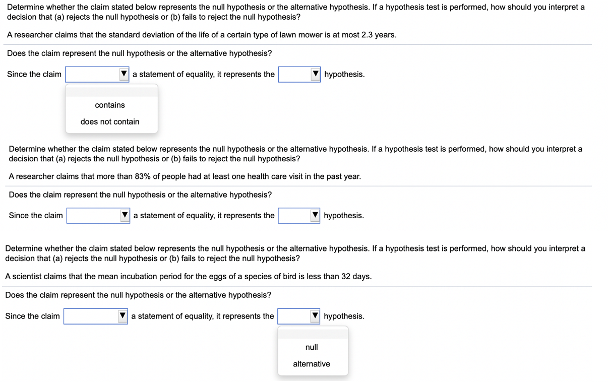 Solved Determine whether the claim stated below represents | Chegg.com
