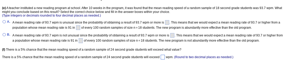 Solved (e) A teacher instituted a new reading program at | Chegg.com