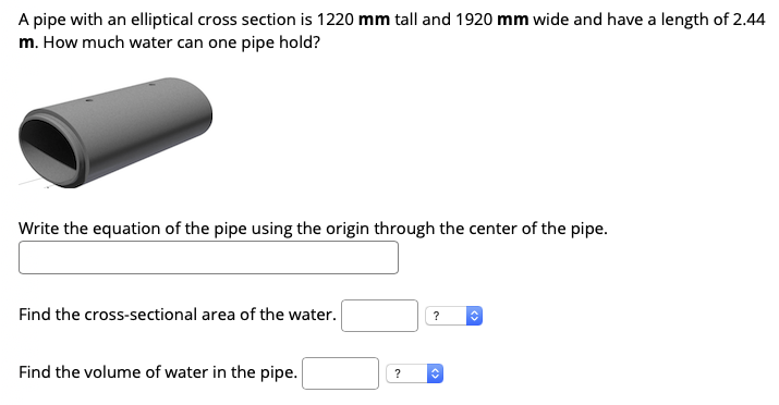 Solved A pipe with an elliptical cross section is 1220 mm | Chegg.com