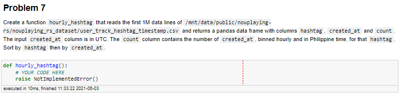 Solved Create a function hourly_hashtag that reads the first | Chegg.com
