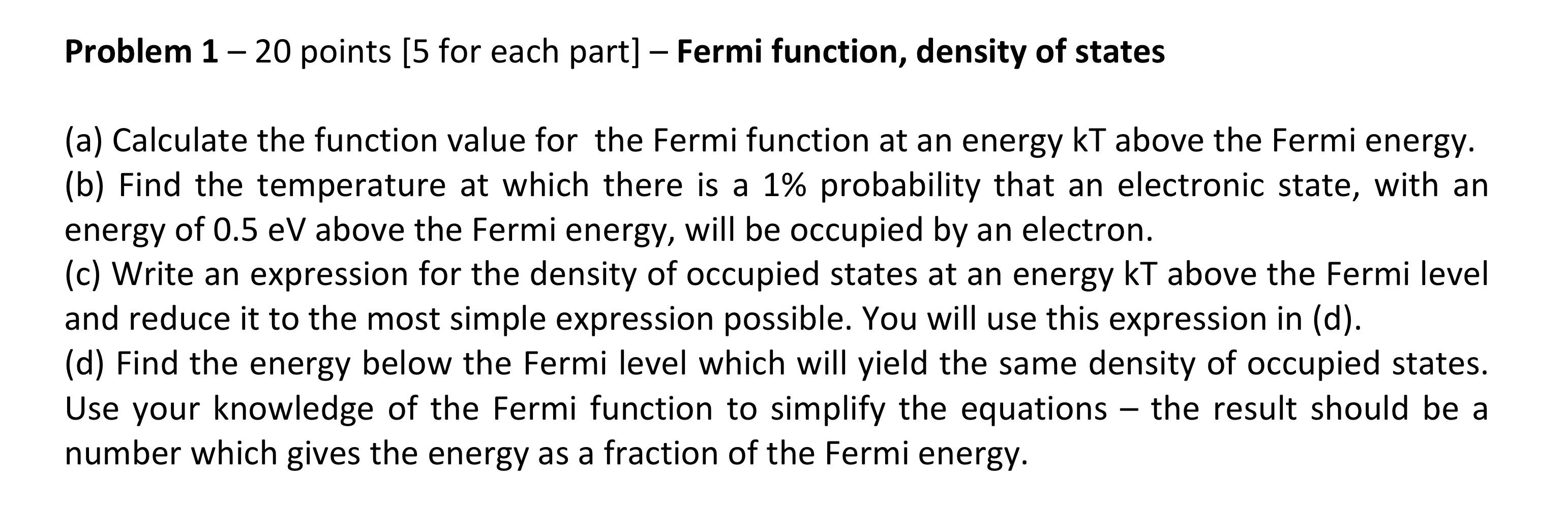 Solved Problem 1-20 points [5 for each part) - Fermi | Chegg.com