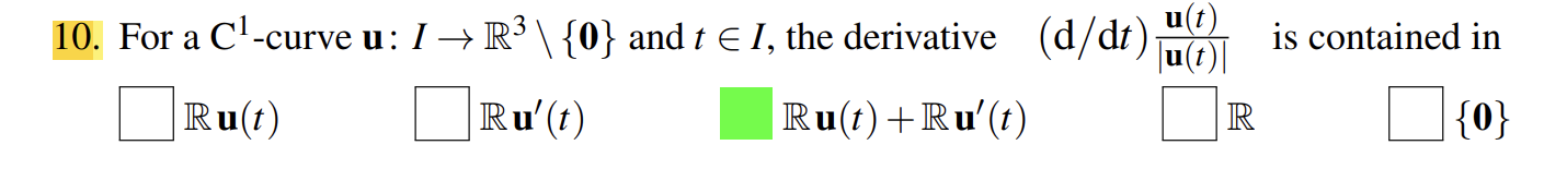 Solved 10. For a C1-curve u:I→R3\{0} and t∈I, the derivative | Chegg.com