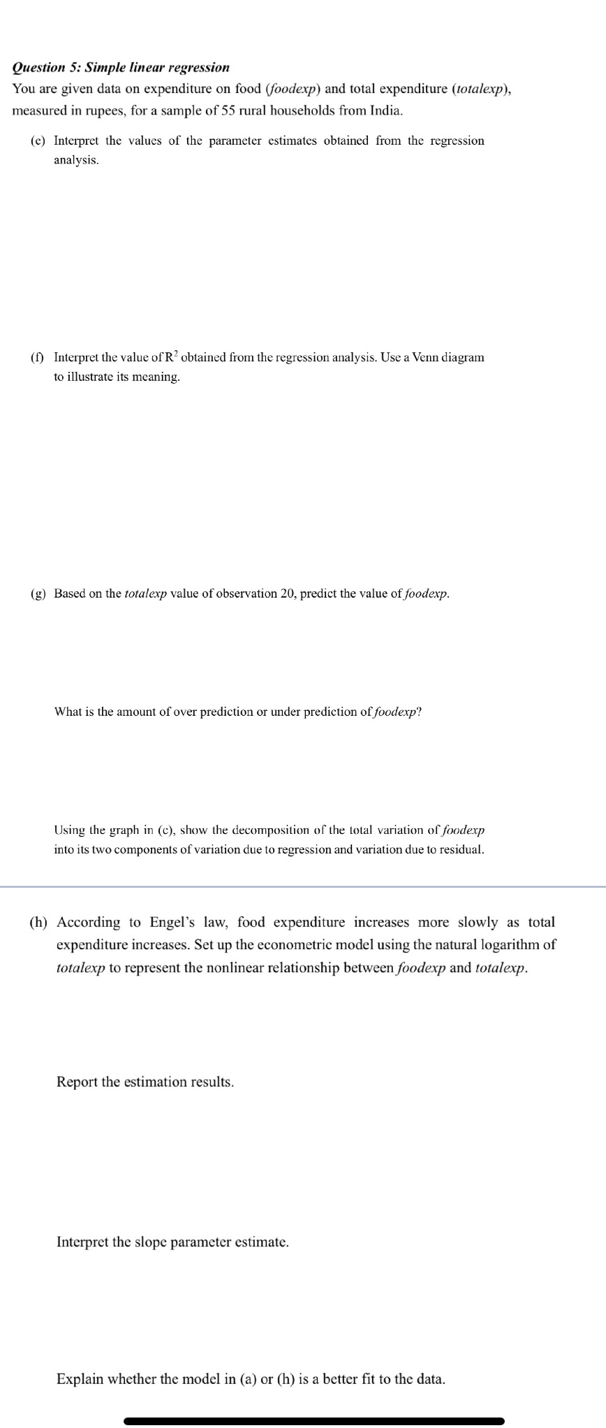 Solved Question 5: Simple linear regression You are given | Chegg.com