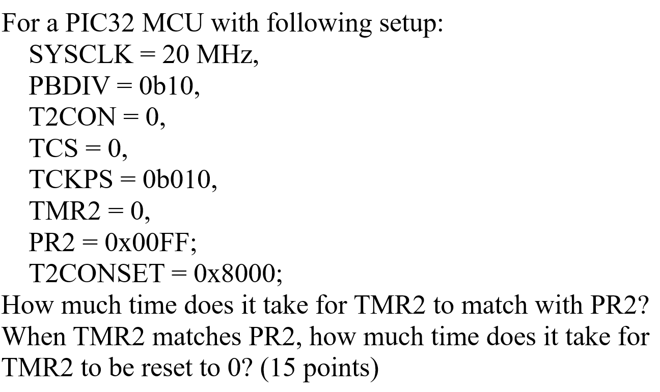 Solved For a PIC32 MCU with following setup: SYSCLK =20MHz, | Chegg.com